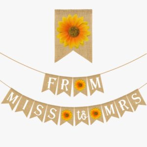 doumeny from miss to mrs burlap banner artificial sunflower bunting garland bridal shower party banner jute wedding bunting banner for bachelorette engagement announcement anniversary party decoration