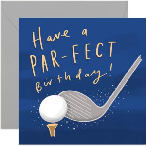 old english co. golf par-fect birthday card - fun birthday cards for men | sports golfer birthday greeting card for dad, brother, husband, son, grandad | blank inside & envelope included