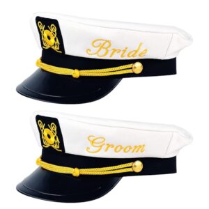 bride & groom captain's hats - nautical bachelor bachelorette party hat | fun bridal shower accessory accessories women gifts decorations decor wedding ideas boating white boat cap favors gift mrs