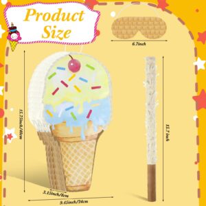 Ice Cream Piñata Ice Cream Cone Shaped Piñata with Stick Blindfold for Kids Birthday Summer Candy Theme Girls Baby Shower Beach Wedding Party Supplies Decorations, 15.8 x 9.5 Inch(Khaki)