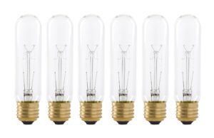 xtricity 40 watt t10 clear tubular incandescent light bulb, showcase lamp, 2700k soft white, e26 medium base, 280 lumens, 120v, (6 pack)