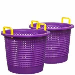 large, super heavy duty fish baskets. purple with yellow handles. made in usa. 2-pack.