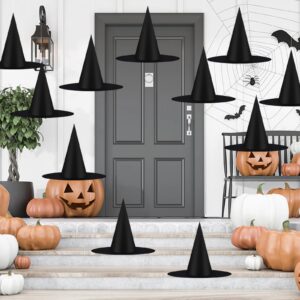 12 pcs halloween black witch hats costume accessory decorations, thickened hanging wizard hats bulk for women kids with rope floating porch indoor outdoor hocus pocus decor party supplies game toy