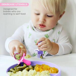 Grabease Baby Spoons Baby Led Weaning Supplies Toddler Forks Baby Feeding, BPA-Free & Phthalate-Free for Baby & Toddler, 2 Sets, Blush and Lavender