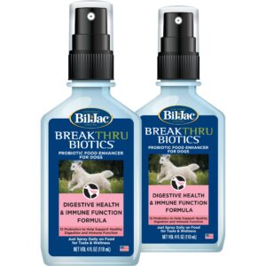 bil-jac breakthru biotics probiotic supplement for dogs - 2-pack, premium pet digestive health support, canine food enhancer with natural ingredients for gut balance and immune system boost