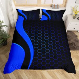 geometry bedding set geometry honeycomb comforter cover for kids boys girls teens hexagonal geometrical blue black duvet cover breathable beehive bedspread cover room decor quilt cover queen size