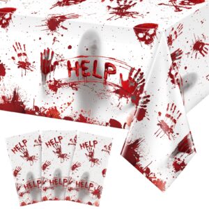 3pcs halloween bloody handprint tablecloth decorations, plastic handprints shadowy bloody skull table cover backdrop banner for halloween vampire zombie horror party supplies,54 x108 inches