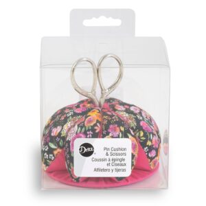 dritz scissors, black/pink floral pin cushion