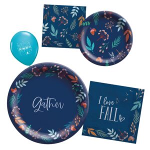 navy blue fall plates and napkins party supplies - disposable blue paper dinnerware for 40 guests for birthday, thanksgiving, wedding, bridal shower party decorations