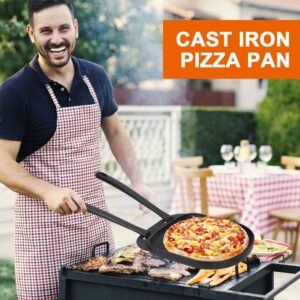 MixRBBQ Cast Iron Skillet Pan - Grizzler Pan with Silicone Mat and 2 Lifting Handle, Pizza Oven Pan for Ooni, Mimiuo Pizza Oven Accessories, BBQ Grilling, Camping Cookware