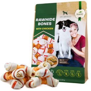 dog rawhide bones wrapped with chicken & pet natural chew treats - grain free meat & healthy human grade dried snacks in bulk - best chews for training small & large dogs - made for usa