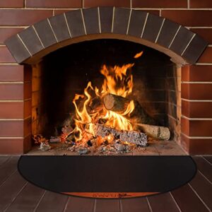 FLASLD Fireproof Fireplace Mat 28×48Inch Half Round Hearth Rug Protects Floors from Sparks Embers, Black with Brown Label