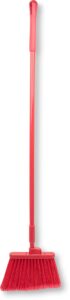 sparta 41082ec05 plastic color coded broom, flagged bristles, long broom with angled head for large debris, 56 inches, red