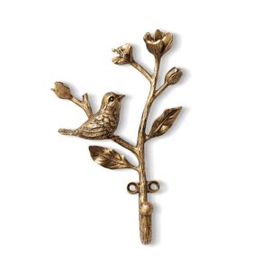 boomlatu vintage bird on branch with flowers decorative wall hooks,alloy wall mounted coat hooks for hanging coats,hats,keys and purse & clothes in hallway, bathroom (a)