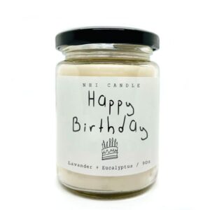 nhi clothing happy birthday, eucalyptus & lavender scented soy wax candle for home, 9oz transparent jar, christmas gifts for women, her, teacher, besties, best friend