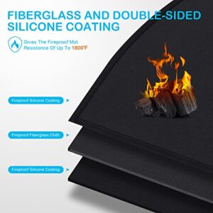 FLASLD Fireproof Fireplace Mat 28×48Inch Half Round Hearth Rug Protects Floors from Sparks Embers, Black with Brown Label