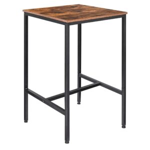 rokiatek bar table pub dining height table small kitchen table 23.6”l x 23.6”w x 36.4”h industrial for living room study, steel frame and mdf table top, rustic brown and black