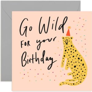 old english co. go wild leopard birthday card - birthday cards for women | wild animal card | blank inside & envelope included