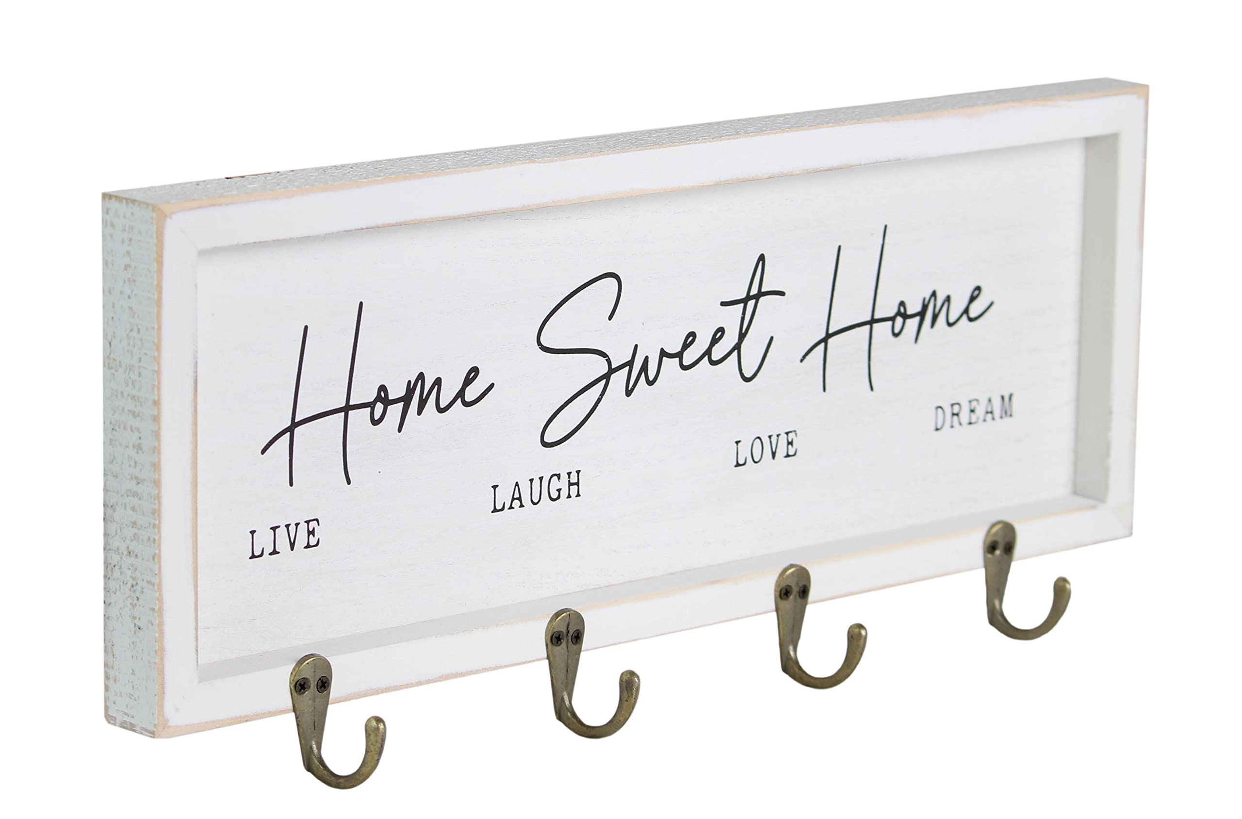 Windy Hill Collection 15" x 8" x 2" Home Sweet Home White 4 Hooks Holder Rack Wall Mounted Sign 107140