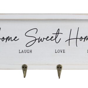 Windy Hill Collection 15" x 8" x 2" Home Sweet Home White 4 Hooks Holder Rack Wall Mounted Sign 107140