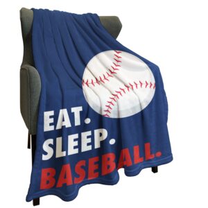 hommomh sports fleece blanket 50" x 60" eat sleep baseball navy blue lightweight fuzzy cozy soft warm throw for man boy teen, air conditioning