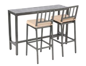 onlyctr outdoor bar chairs and table, metal outdoor bar set, 3 piece patio bar table set with bar stools & cushions for backyard, porch, bistro, balcony (gray, 47" table, 2 vertical back stools)