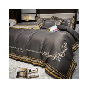 duvet cover double/full size set luxury silky sateen 500 thread duvet covers with zipper closure for comforters with 1 fitted sheet and 2 pillow sham (color : dark gray, size : 200x230-180x200cm)