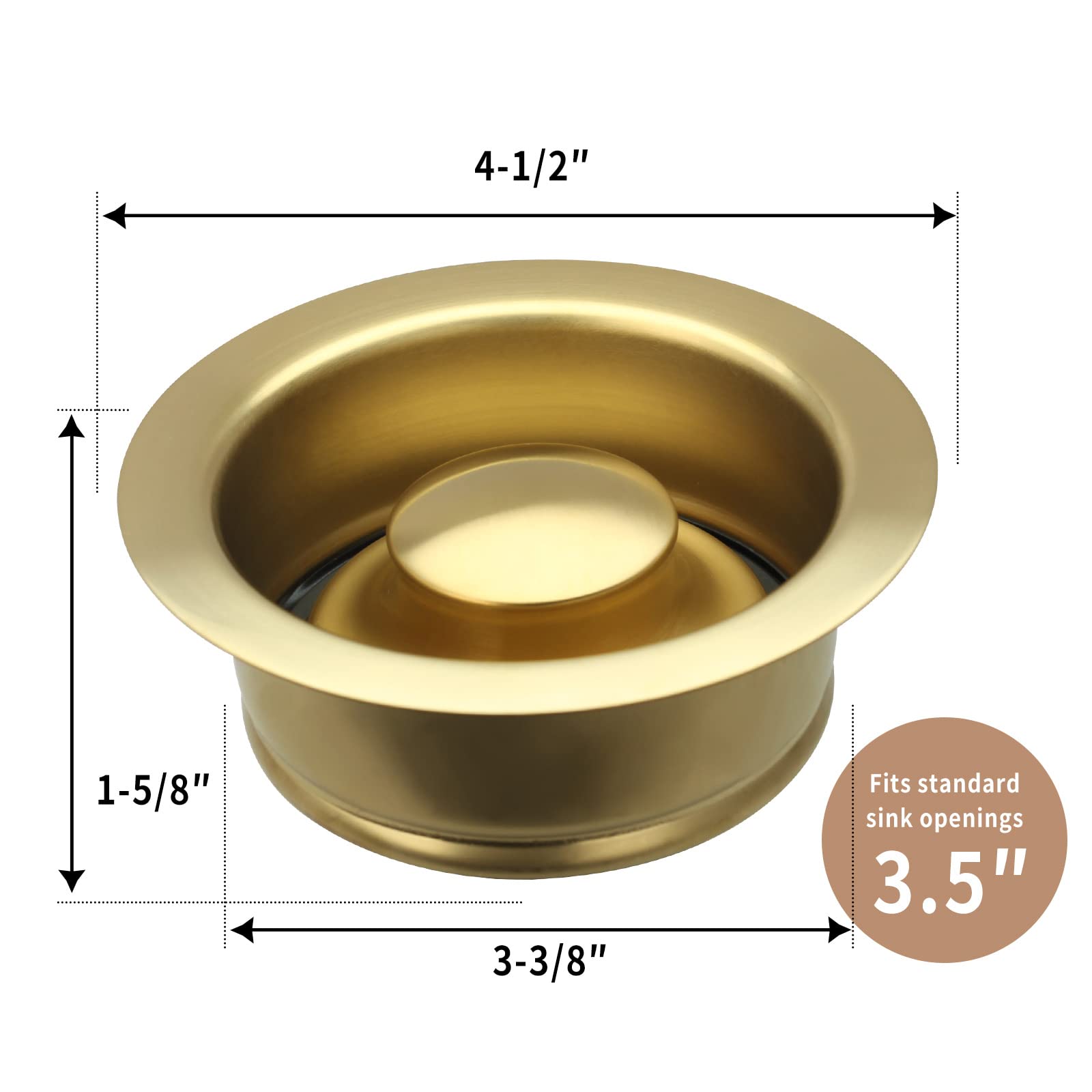 Akicon Kitchen Sink Brass Gold Finish Garbage Disposal Flange Stopper, One Size Disposal Rim, Fit 3-1/2 Inch Standard Sink Drain Hole