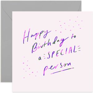 old english co. special person birthday card - neon purple birthday card for women| sparkles| blank inside & envelope included