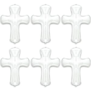 6 pcs 34 inch cross shape balloon jumbo baptism balloons christmas large memorial balloons communion christening religious foil balloon foil party balloon for xmas home outdoor decorations (white)