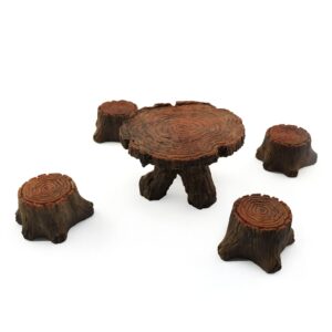 xgng miniature table and chairs set, garden furniture ornaments, dollhouse resin bench, dollhouse resin fairy tree stump stool bench for micro landscape decor