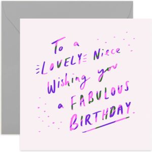 old english co. lovely niece birthday card - neon purple birthday card for women | cute fun design for her from aunty uncle | blank inside & envelope included