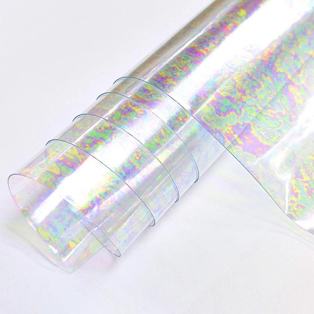 Iridescent Clear Film Laser Mirror Rainbow Transparent PVC Waterproof Vinyl Material for Bows Jewlery Bags Making DIY Crafts (Camo Patterns)