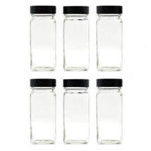 6pcs black spice jars, 4 oz glass seasoning bottles, spices container, empty spice jars , square spice bottles with airtight plastic caps with shaker lids