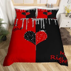 mr mrs duvet cover queen size for woman men lover couple valentine day home room decor,romantic wedding bedding set 3pcs,red black lovebirds comforter cover modern glitter quilt cover,2 pillowcases