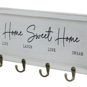 Windy Hill Collection 15" x 8" x 2" Home Sweet Home White 4 Hooks Holder Rack Wall Mounted Sign 107140