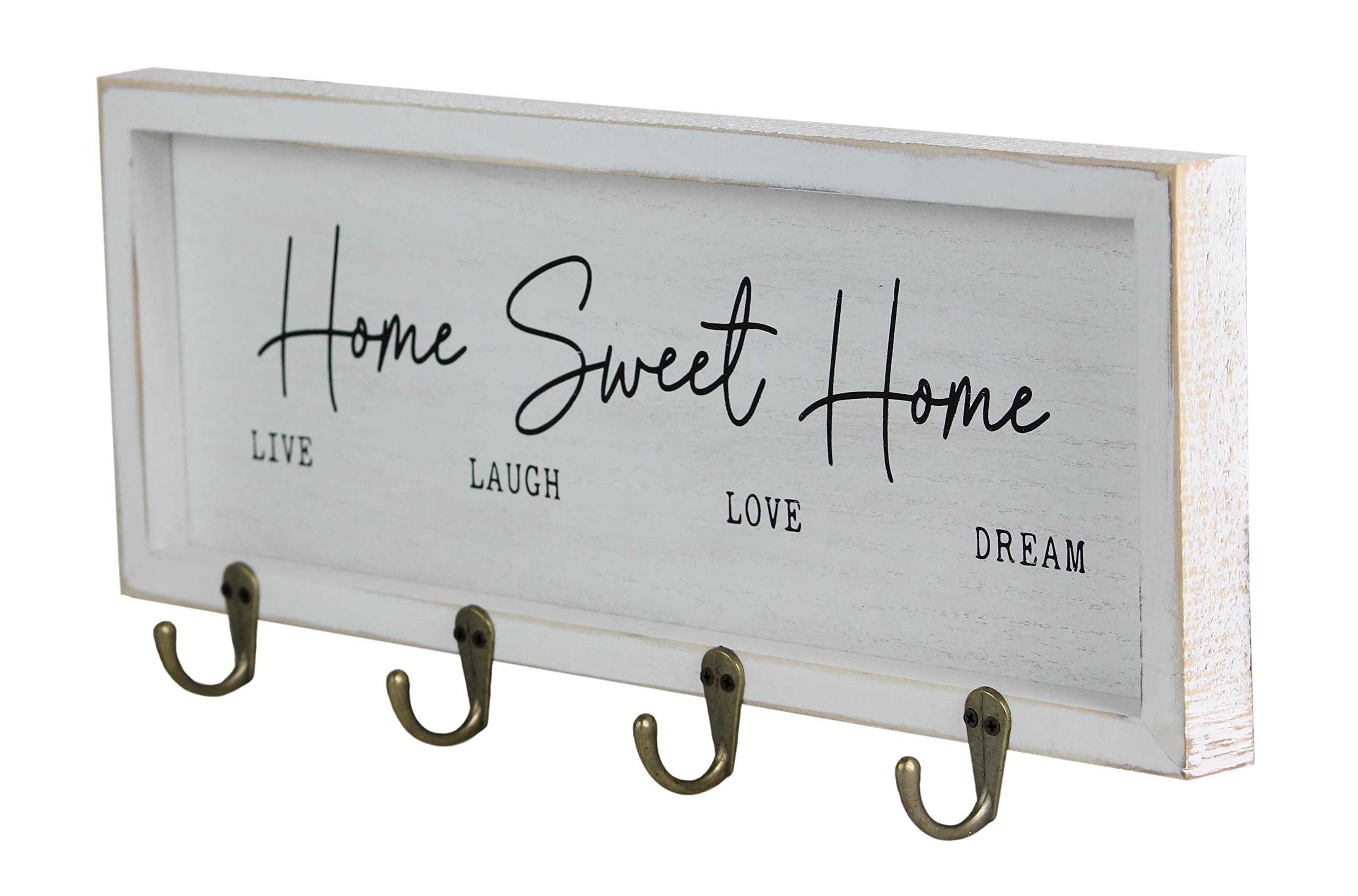 Windy Hill Collection 15" x 8" x 2" Home Sweet Home White 4 Hooks Holder Rack Wall Mounted Sign 107140