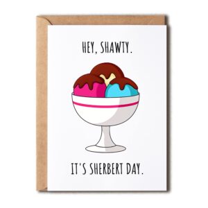 oysterspearl hey shawty - it's sherbert day - birthday card funny - funny birthday card - funny pun birthday card - ice cream cup card