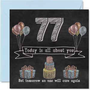 stuff4 funny 77th birthday cards for men woman - chalk blackboard - happy birthday card for uncle mom dad papa great grandpa pop pops grandma gran nanny aunt, 5.7 x 5.7 inch humor greeting cards