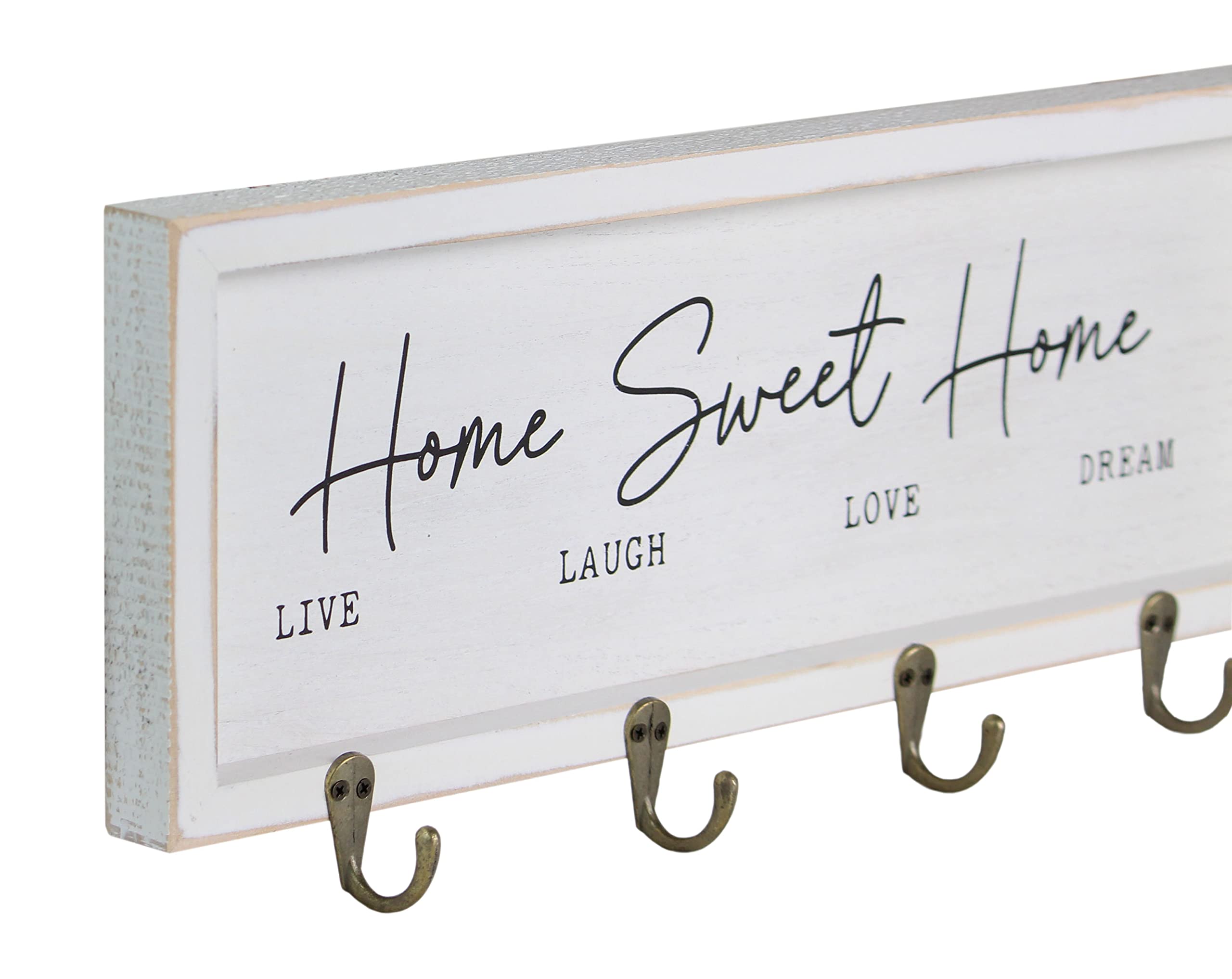 Windy Hill Collection 15" x 8" x 2" Home Sweet Home White 4 Hooks Holder Rack Wall Mounted Sign 107140