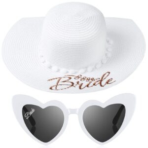 neer 2 pcs bride wedding gifts heart sunglasses sun hat set bachelorette gifts for bridal shower party decoration favors(white)