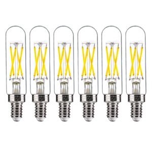 alampever 5.5w (60w equivalent) dimmable t6 led edison bulbs, e12 candelabra base, 5000k daylight, cri90, 550lm, clear vintage tubular bulb, 6-pack