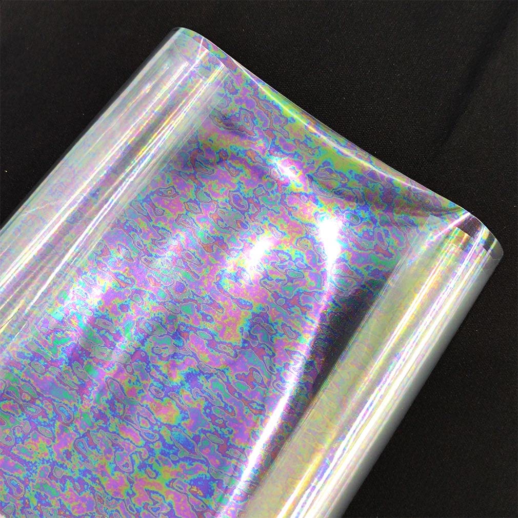 Iridescent Clear Film Laser Mirror Rainbow Transparent PVC Waterproof Vinyl Material for Bows Jewlery Bags Making DIY Crafts (Camo Patterns)