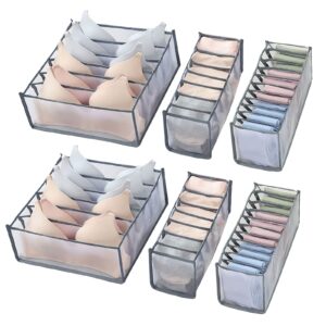 gwsnio 6 pcs underwear drawer organizer, foldable underwear storage divider boxes 6/7/11 cell closet clothing organizers for bras panties ties socks scarves clothes