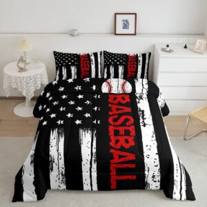 erosebridal american flag comforter baseball bedding twin 2pcs sports games down comforter for boys girls bedroom black and white striped comforter set retro us flag decorations, lightweight soft