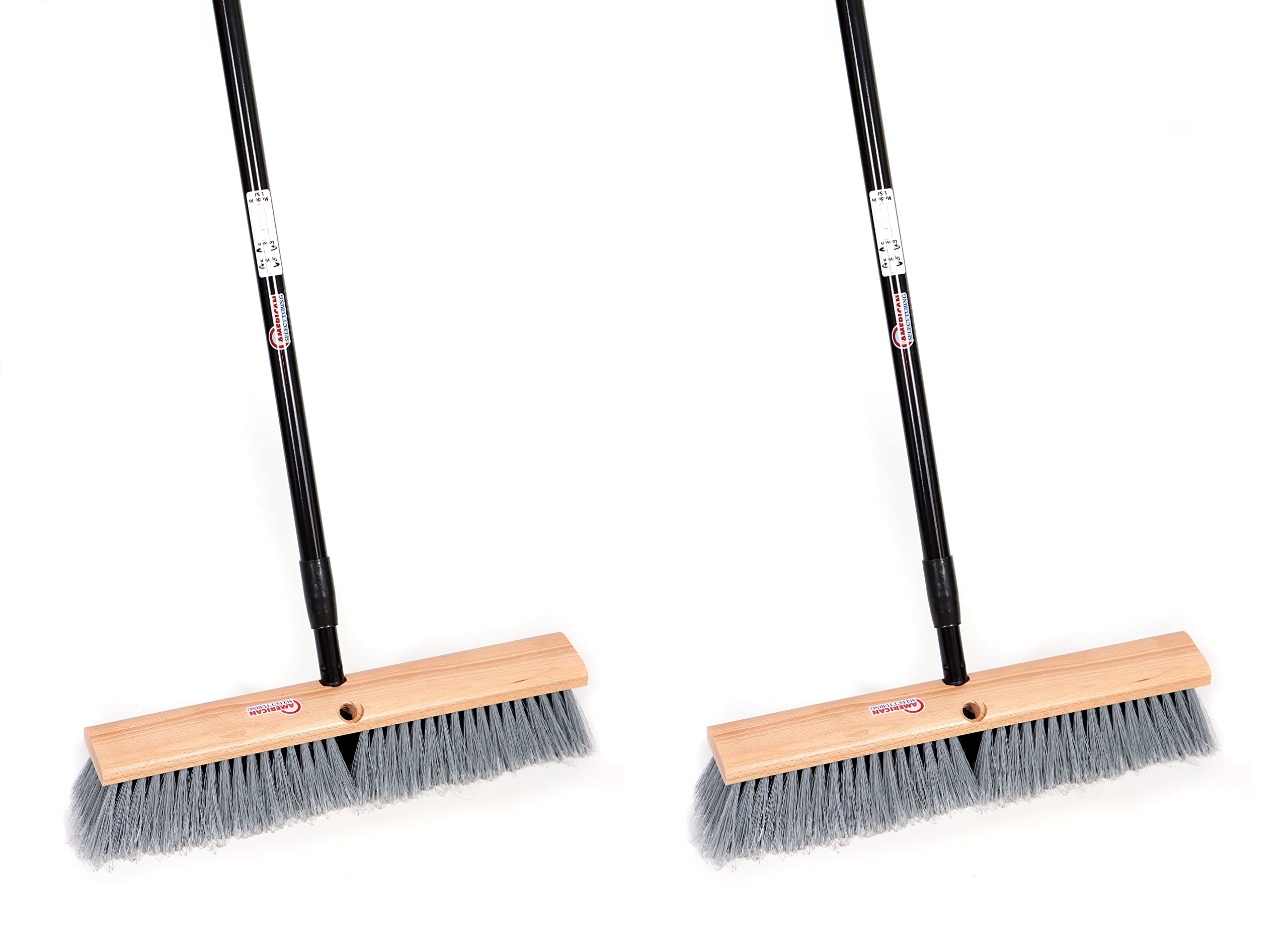 American Select Tubing PBME18001-2 18" Multi-Surface Push Broom with Sturdy Extendable Handle (2 Pack)