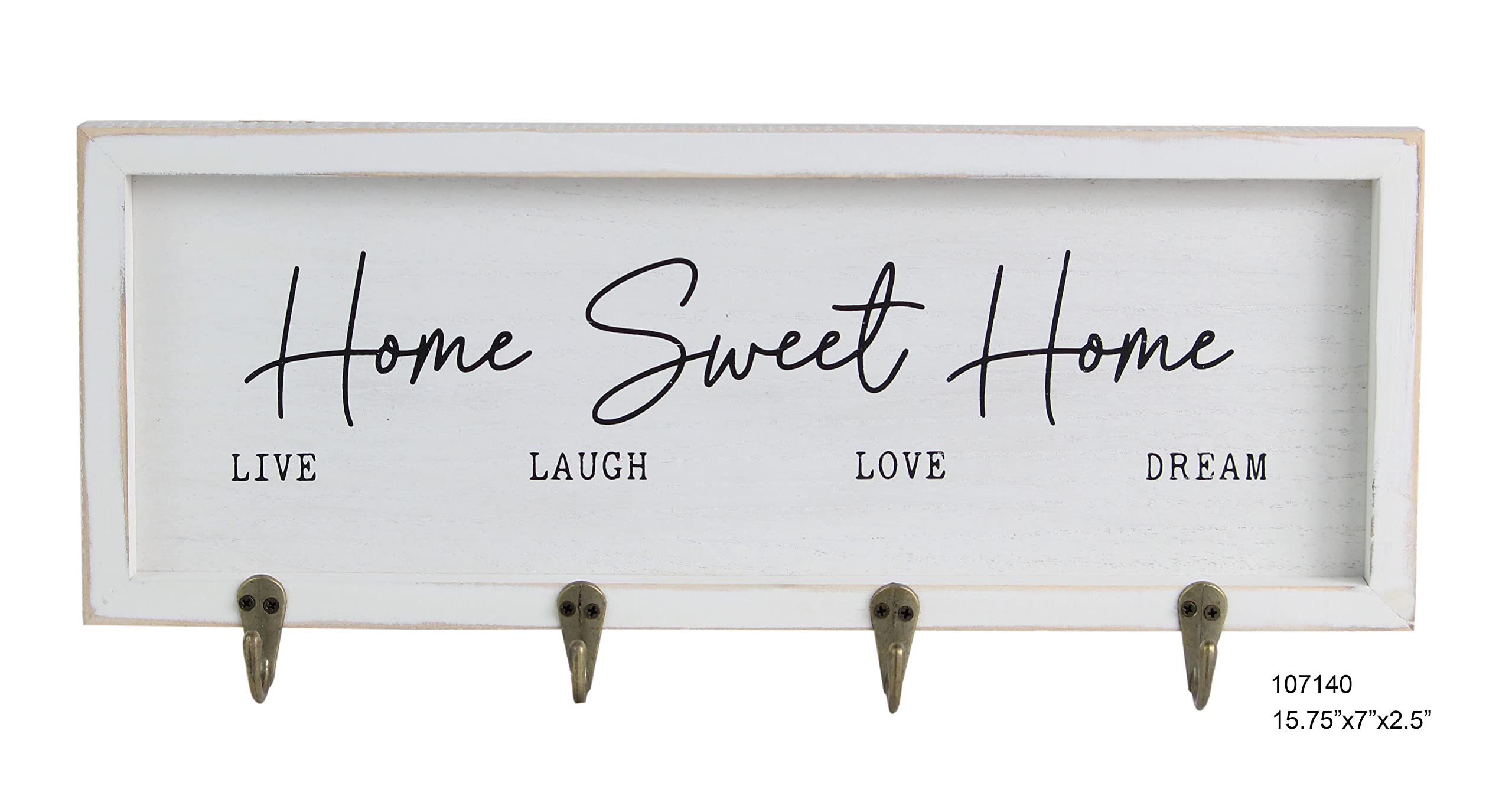 Windy Hill Collection 15" x 8" x 2" Home Sweet Home White 4 Hooks Holder Rack Wall Mounted Sign 107140