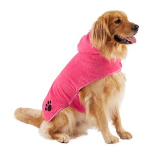 bone dry pet robe collection, embroidered absorbent microfiber bath robe with adjustable closure, for dogs & cats, large, raspberry sorbet