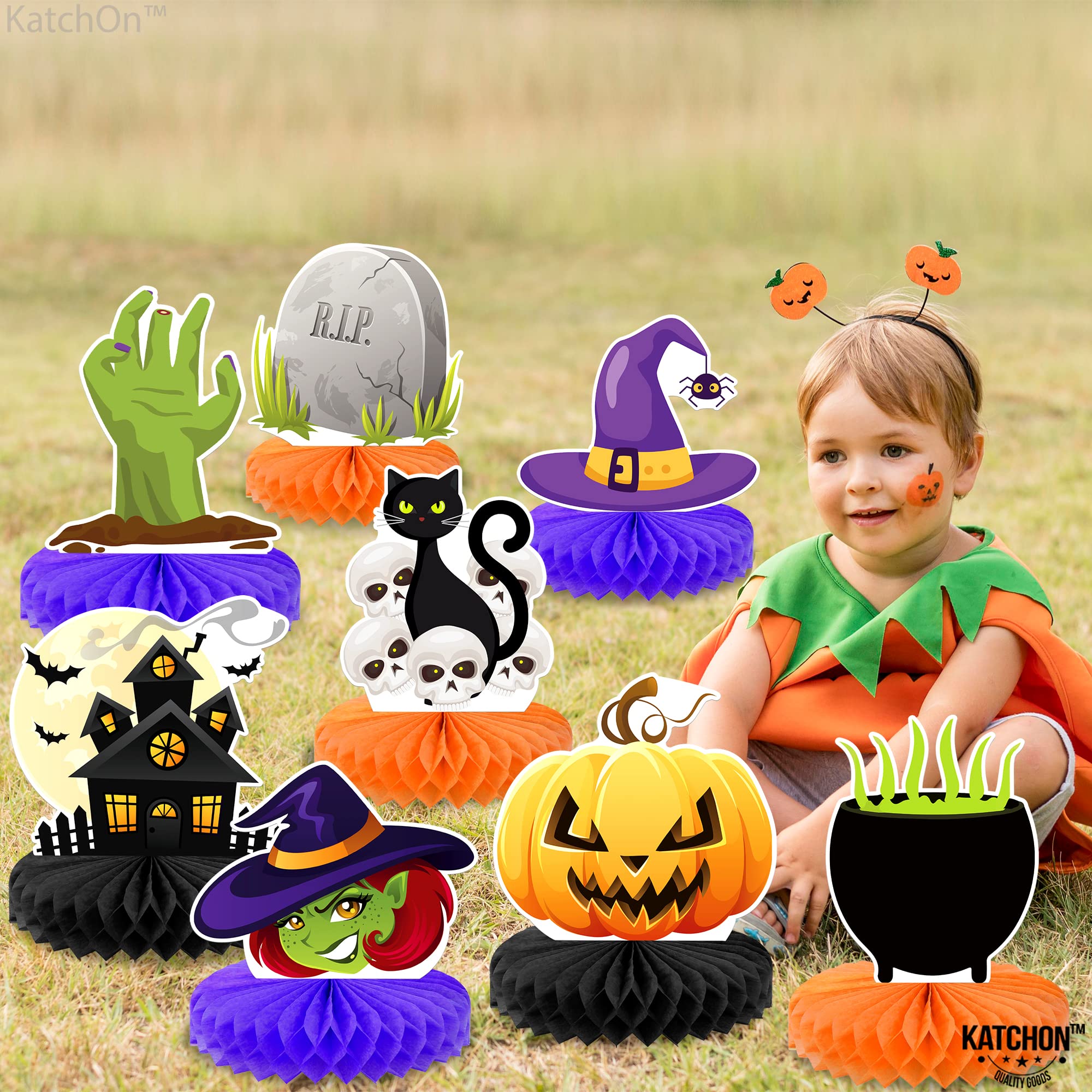 KatchOn, Halloween Centerpieces for Tables - Pack of 8 | Spooky Halloween Birthday Centerpiece for Halloween Table Decorations | Scary Halloween Centerpieces for Pumpkin Halloween Party Decorations