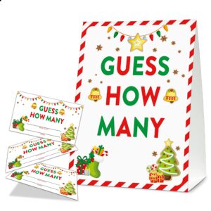 christmas bridal shower game sign and card, christmas guess how many party game set, 1 sign with 50 guess tickets –lk-016